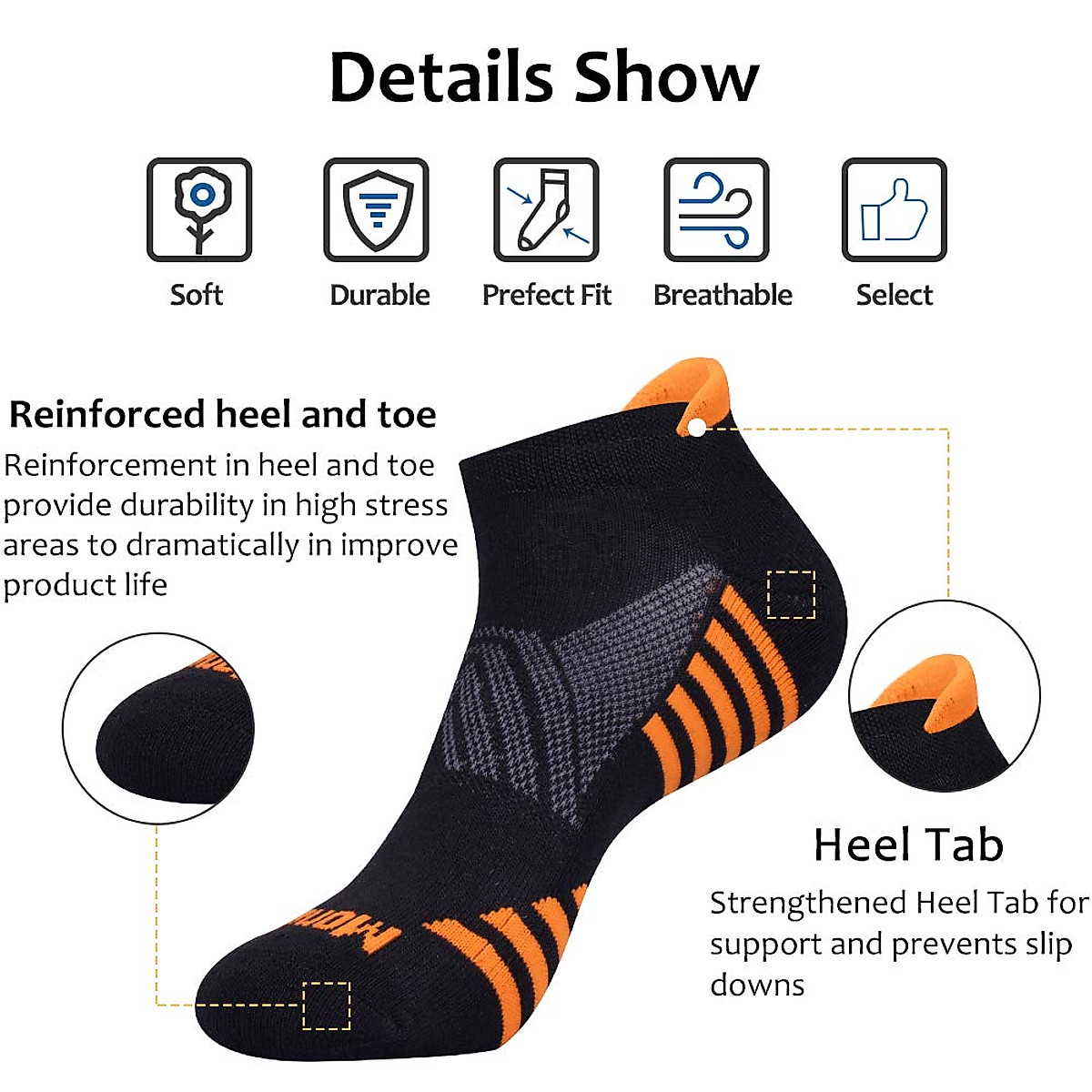 JOYNÉE Mens Ankle Athletic Socks Low Cut Week Socks for Sports Running 7 Pack,Black,Sock Size:10-13