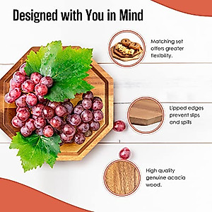 Wooden Serving Trays, Acacia Wood Platter, Octagon Tray, 2 Piece Set, 8" x 10", Brown, Large Service Platters for Fruit and Vegetables Plates, Charcuterie Board, Food, Parties, Breakfast | Houseables