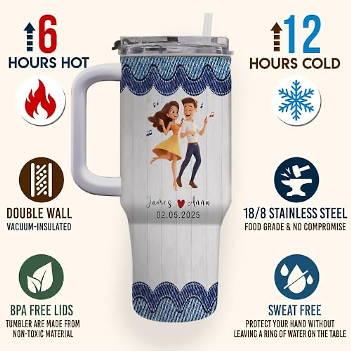 Custom 40oz Tumbler with Handle – Valentine's day cooking-Personalized Couple Gift for Anniversary Wedding Gift, Birthday, Mother's Day, Valentine’s Day FYHsgV