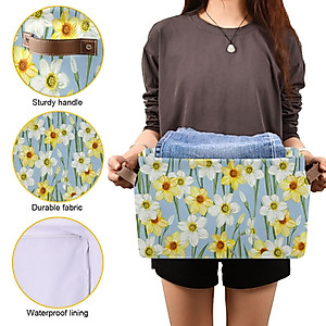 Takiito Storage Basket for Organizing Shelves, Daffodil Flowers Fabric Storage Bin with Handles for Books Toys Closet, 1 Pack