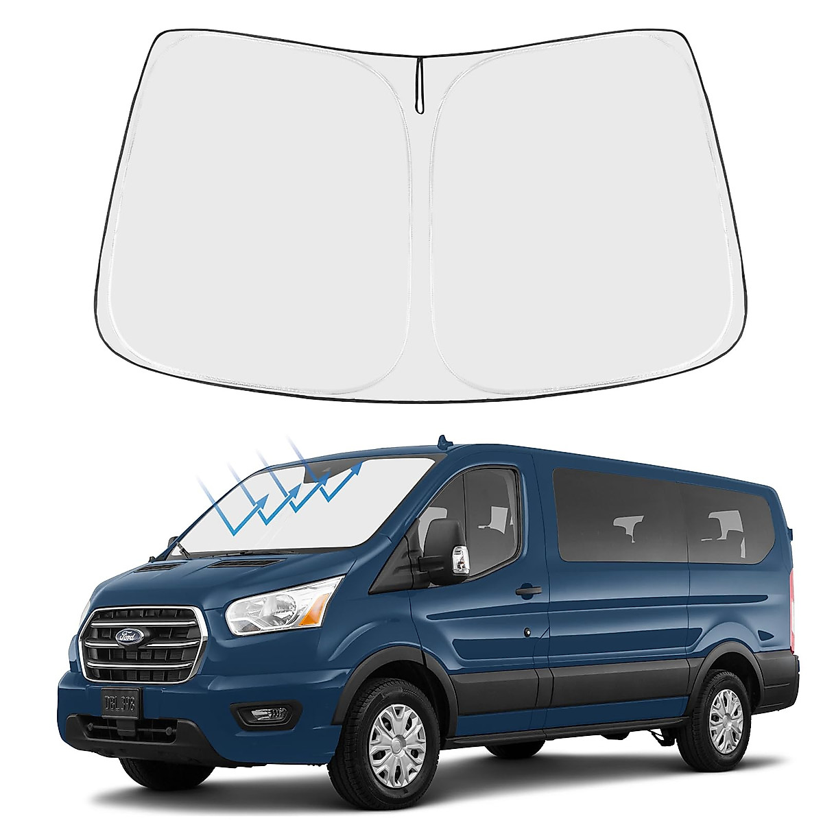 Proadsy 2024 Upgrade Front Windshield Sun Shade Foldable Sunshade Protector Custom Fit 2024 2023 2022 2021 2020 2019 2018 2017 2016 2015 Ford Transit Accessories