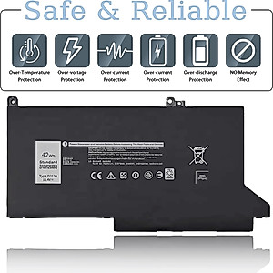 JGTM DJ1J0 42Wh Laptop Battery for Dell Latitude 7000 Series 12 13 14 7290 7280 7380 7390 7490 7480 E7280 E7290 E7380 E7390 E7480 DJ1JO C27RW PGFX4 ONFOH 451-BBZL Replacement Li-ion Battery 11.4V