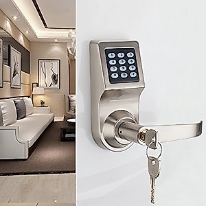 HAIFUAN D6300 Bluetooth Digital Door Lock, Satin Nickel,Open by Card,Code,Key& APP, Compatible with Alexa via Gateway (HFAD6300B-R)
