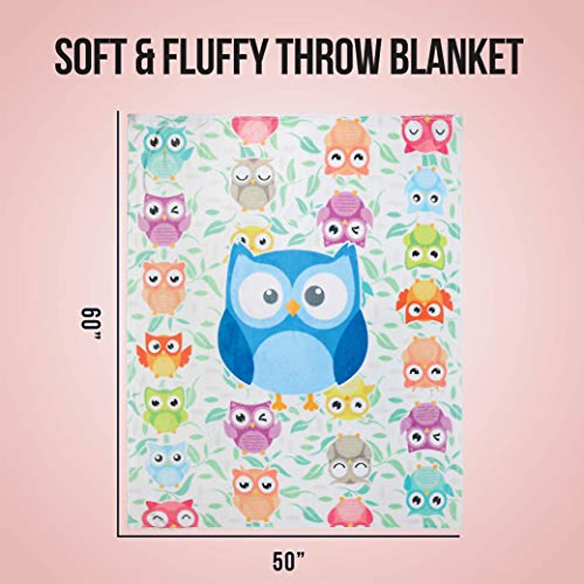 Owl Throw Blanket, Adorable Super-Soft Extra-Large Fluffy Owl Blanket for Toddlers Kids Baby Adults Teens Boys and Girls, Fleece Owl Blanket (50 in x 60 in) Warm and Cozy Throw for Bed Crib or Couch