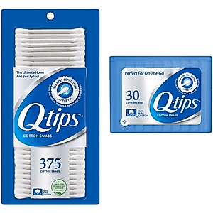 Q-Tips Cotton Swabs 375 Count + Travel-Size 30 Count - Original Cotton Swabs with Soft Cotton Tips, Makeup Tools, Beauty Tools & Personal Care (2 Piece Set)