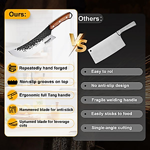 Huusk Butcher Knife for Meat Cutting, Meat Cleaver Knife Heavy Duty with Sheath, Hand Forged Cooking Knife with Full Tang handle for Kitchen or BBQ, Gift for Dad