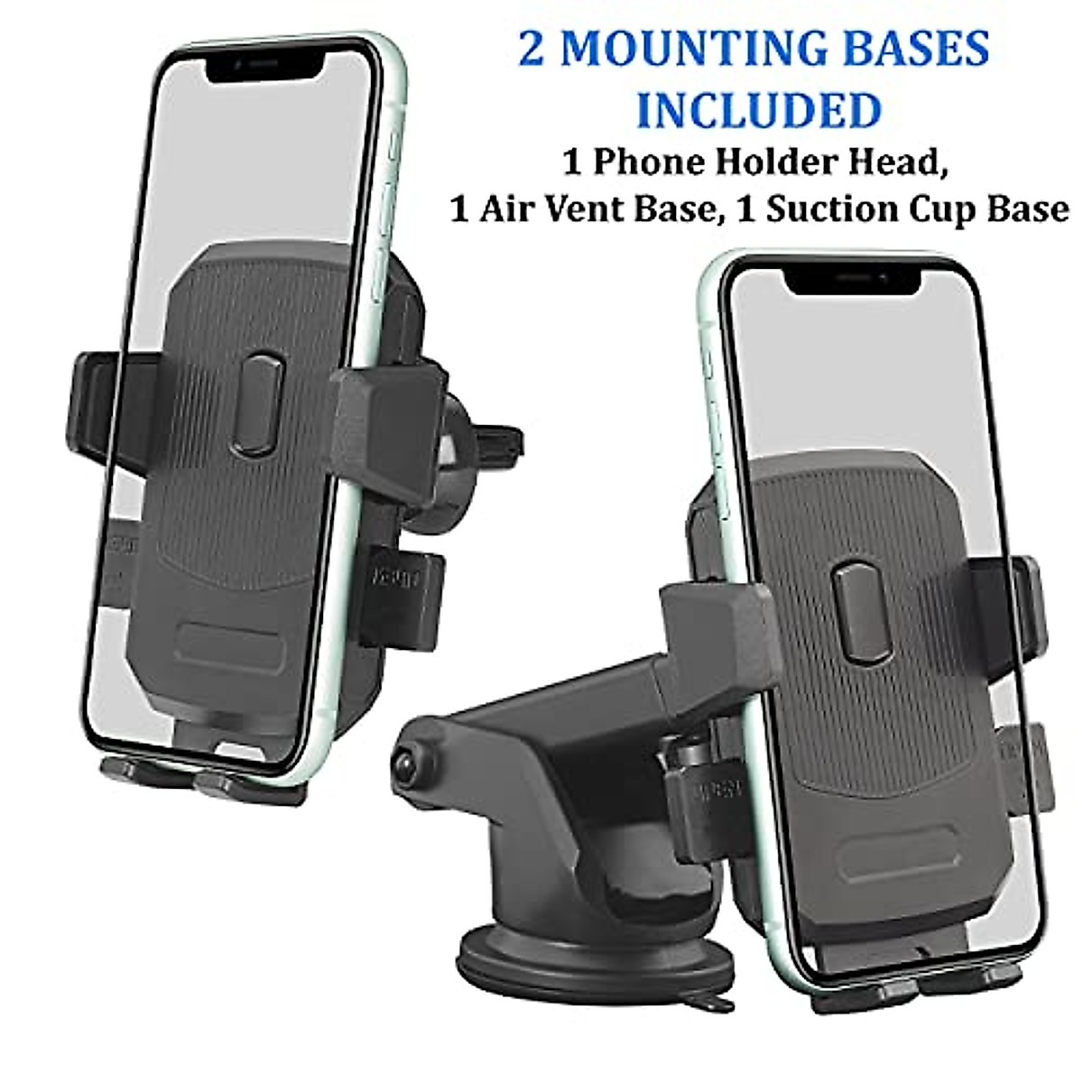 SALEX Universal Windshield Phone Mount. Telescopic Suction Cup Cell Phone Mount for Car Dashboard, Air Vent, Desk. Black Rotating Smartphone Bracket. Adjustable Car Cradle for Mobile Phone & GPS.