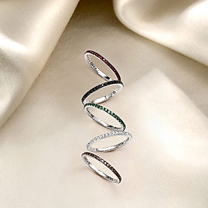 Santuzza 925 Sterling Silver Stackable Ring Black Spinel Engagement Wedding Band Stacking Ring for Women (8)