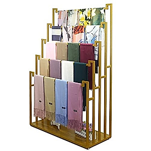 Floor Standing Scarf Display Stand, Metal Freestanding Scarf Holder Organizer, Closet Rods for Hanging Clothes, Towel Rack for Commercial Clothing Retail Store Sheets Belt Suit Pants Hanging Rack
