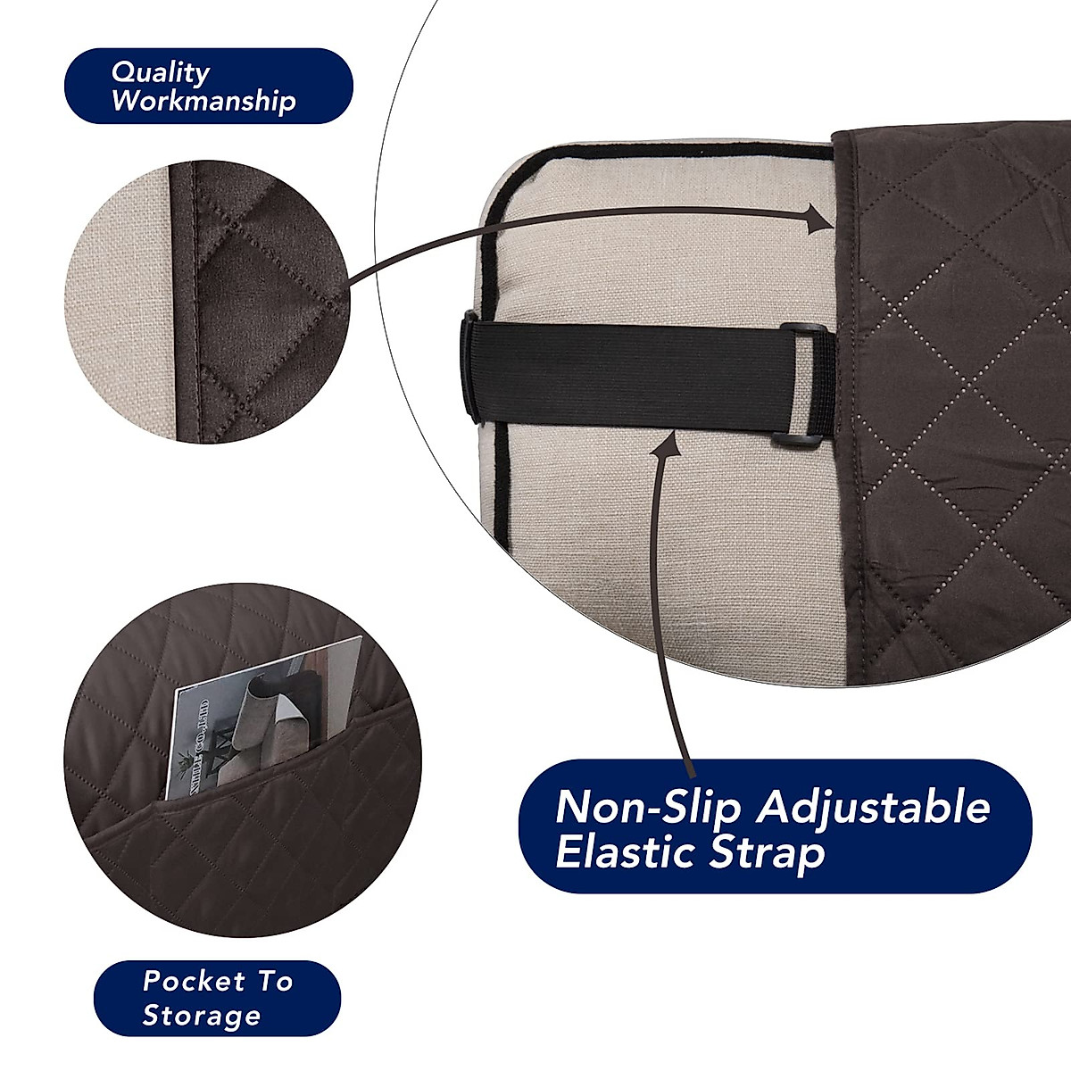 PureFit Reversible Sofa Cover Water Resistant Loveseat Couch Cover, Machine Washable Furniture Cover with Non-Slip Foam and Adjustable Strap for Dogs, Pets (Loveseat, Chocolate/Beige)