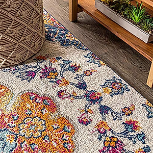 JONATHAN Y BMF106A-4 Bohemian Flair Boho Vintage Medallion Blue/Multi 4 ft. x 6 ft. Area-Rug, Vintage, Easy-Cleaning, for Bedroom, Kitchen, Living Room, Non Shedding