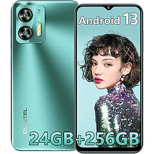 OUKITEL C35 Cellphone Unlocked,12GB RAM+256GB ROM,6.56" HD Screen Smartphone with 5150mAh Battery,50MP+8MP Camera,4G Dual SIM Android 13 Phone (Green)
