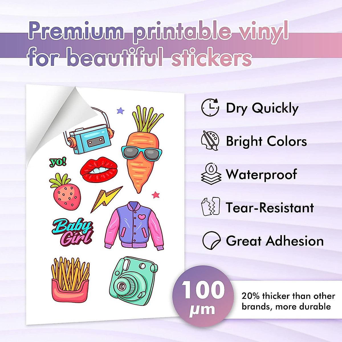 Koala Printable Vinyl Sticker Paper for Inkjet Printers - 20 Sheets Glossy White Waterproof Adhesive Label Paper - 8.5x11 Inch, Tear-Resistant, Removable