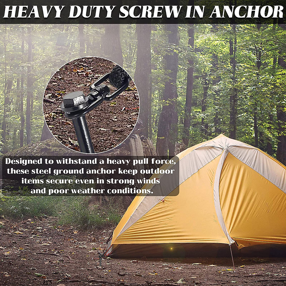 FAURIMMER 6 Pack Ground Anchor Heavy Duty Earth Anchors with T Handle Hex Wrench & Power Nut Driver, Metal Stakes Ground Anchors Screw in for Swing, Trampoline, Tents, Securing Animals