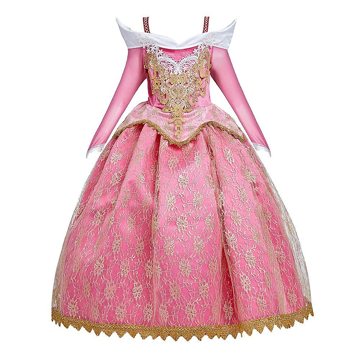 FMYFWY Girls Aurora Princess Dress Embroidered Lace Sleeping Beauty Fancy Dress Up Halloween Christmas Birthday Gown w/Accessories 4-5T