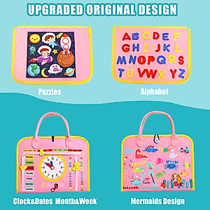 Orlashop Busy Board Montessori Toys for Toddlers Preschool Autistic Travel Educational Toys Learning Basic Dress Skills Sensory Toys for 1 2 3 4 Year Old Boys Girls Birthday Gift for Kids,Pink