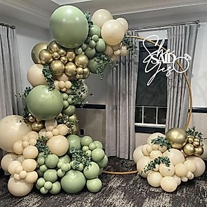 VitaCraft Sage Green Balloon Garland Arch Kit - 143Pcs Retro Green White Sand and Gold Metallic Chrome Latex Balloons Set for Oh Baby Shower Jungle Safari Party Baptism Wedding Birthday Decorations
