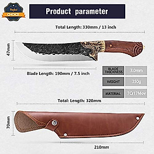 DRAGON RIOT Kitchen Chef Knife Viking Gifts for Men Viking Knives Outdoor Camping Knife with Leather Sheath Butcher Knives for Home Gift Collection BBQ