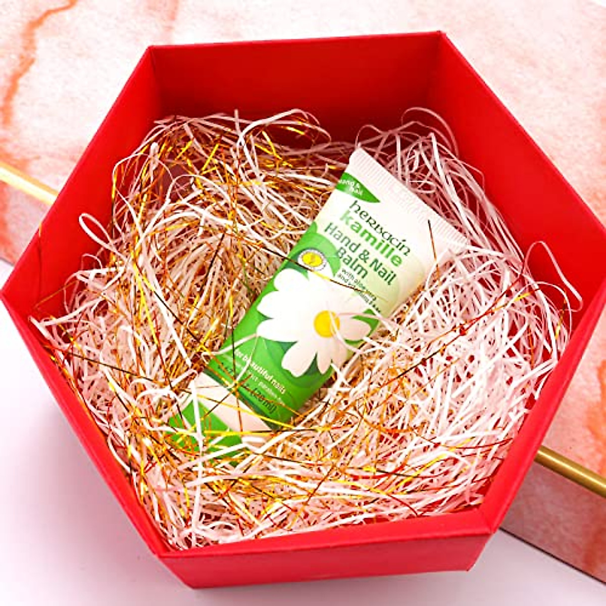 Zwish 1LB Basket Filler Iridescent Film PP Hamper Shreds Paper Shredded Crinkle Confetti for fo Gift Basket, Bags Packaging Filling-White & Gold