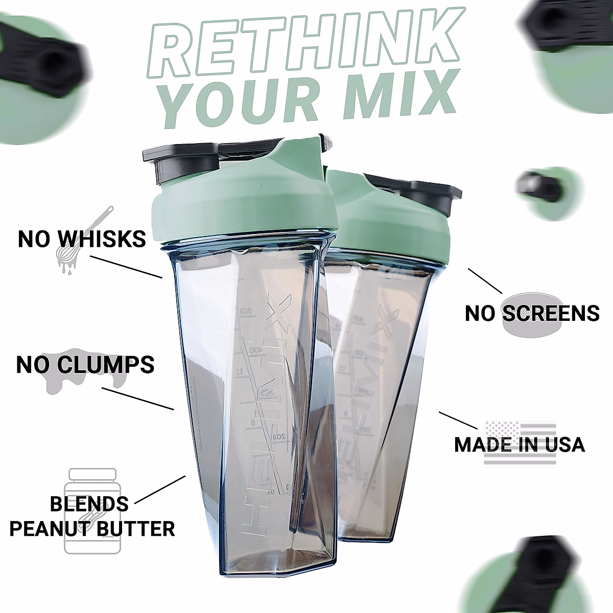 HELIMIX 2.0 Vortex Blender Shaker Bottle Holds upto 28oz | No Blending Ball or Whisk | USA Made | Portable Pre Workout Whey Protein Drink Shaker Cup | Mixes Cocktails Smoothies Shakes | Top Rack Safe