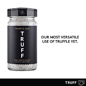TRUFF Black Truffle Salt, Fine and Coarse Sea Salt, Dried Black Summer Truffles, Specialty Seasoning for A Truly Aromatic Flavor Experience, For the Finest Steaks or Unique Everyday Popcorn (5.3 oz)