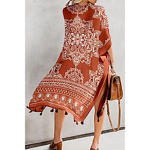 Dokotoo Womens Fashion 2025 Print Open Front Long Kimonos Cover up Pop Pop Tassel Split Cardigan Holiday Beach Swimsuit Coverup Swim Bikini Loose Bathing Suit Cover up Swimwear