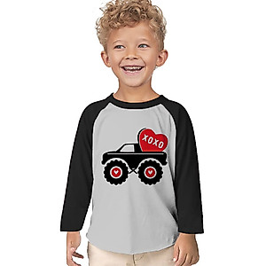 Boys Girls Valentine's Day Shirt Monster Truck Tops Toddler Kids Raglan Black Sleeve T-Shirt 6 7 Years