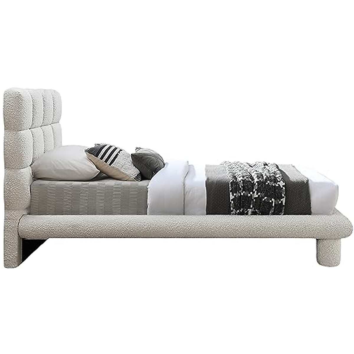 Meridian Furniture DecoCream-T Deco Collection Modern | Contemporary Twin Bed with Rich Cream Boucle Fabric and Deep Channel Biscuit Tufting, 49.25" W x 84.5" D x 45.5" H, Cream, Twin