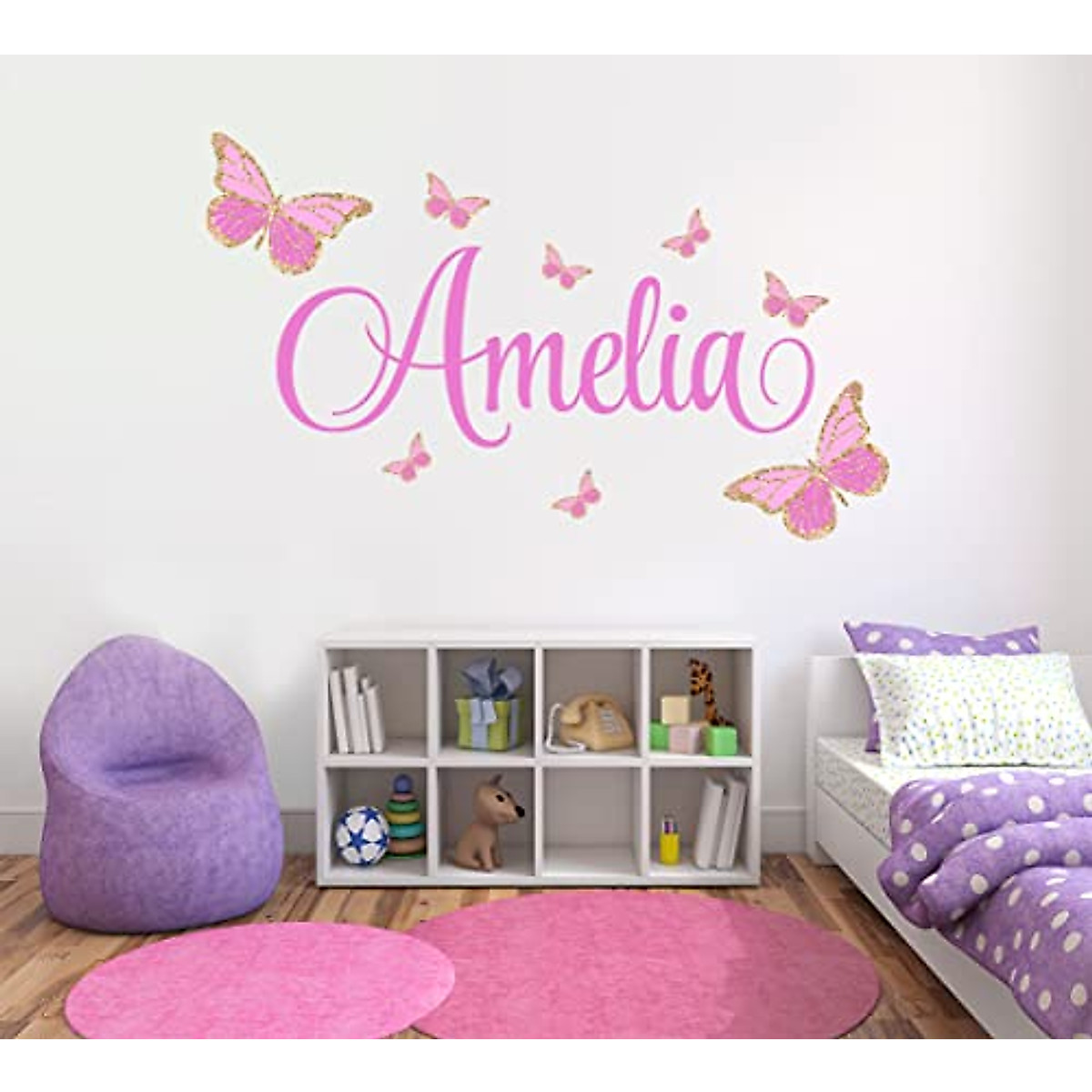 Butterfly Wall Decals - Custom Name Wall Decal – Baby Girl Wall Decor - Personalized Name Wall Decals for Girls – Kids Bedroom Nursery Decor - Butterflies Sticker