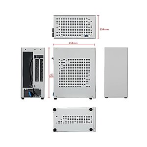 Aluminum Mini ITX Case with PCIe Riser, JOYJOM Mini PC Case, SFF Small Form Factor PC Case, TX Computer Gaming Case Supports GPU Graphics Card (White)