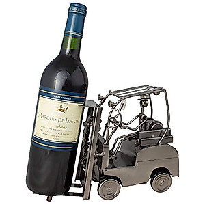 BRUBAKER Wine Bottle Holder 'Forklift' - Table Top Metal Sculpture - with Greeting Card