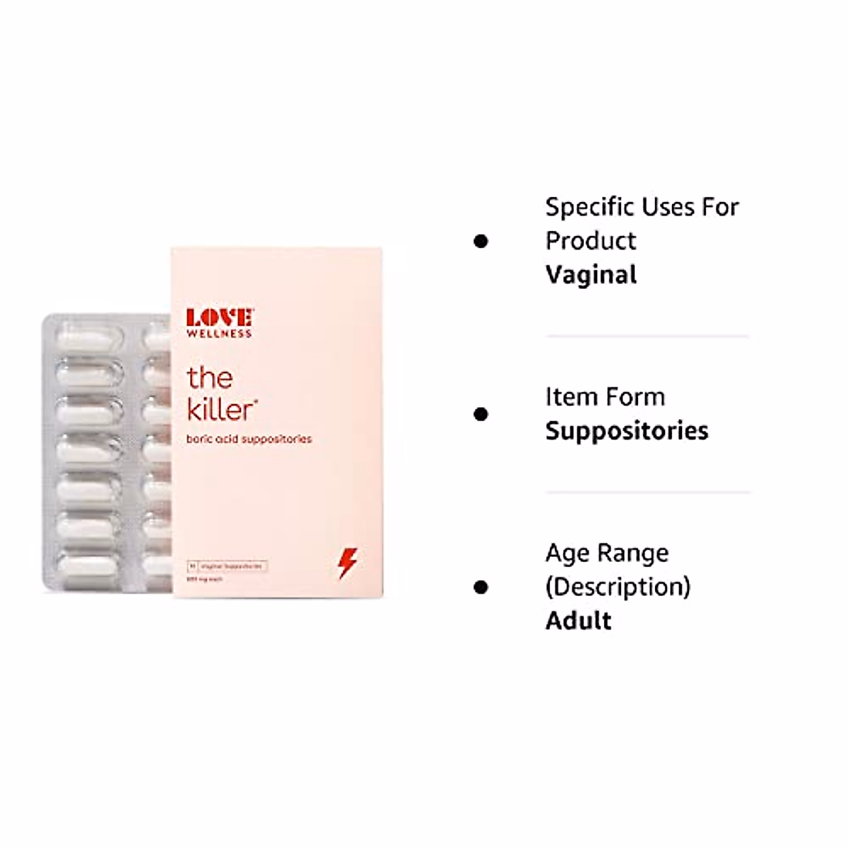 Love Wellness The Killer, 14 Boric Acid Suppositories - Maintains and Balances Healthy Vaginal pH & Manages Odor - Discomfort & Loss of Intimacy - Feminine Health Developed by Doctors for Women