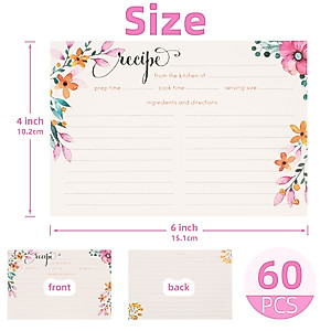 LotFancy Recipe Cards, 4x6 Inch, 60 Count, Double Sided, Blank Recipe Cardstock, Floral Recipe Index Cards