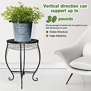 KABB 15'' Tall Plant Stand for Flower Pot, 10-inch Round Metal Plant Stand Indoor, Decorative Black Flower Pot Stand Plant Table, Rustproof Potted Holder Outdoor Plant Stands for Home Garden