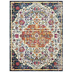 SAFAVIEH Madison Collection 6' x 9' Ivory / Orange MAD447A Boho Chic Medallion Distressed Non-Shedding Living Room Bedroom Dining Home Office Area Rug