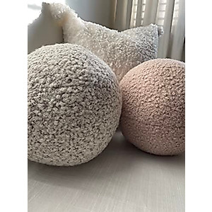 Teddy Ball Pillow, Lamb Fleece Ball Pillow, Sherpa Boucle Sphere Cushion, Round Throw Pillow, Orb Pillow, Accent Pillow (Beige)
