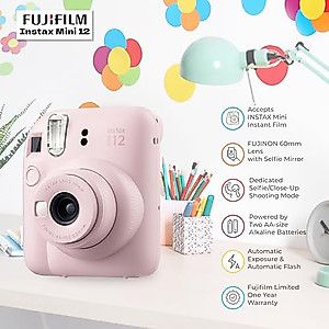 Fujifilm Instax Mini 12 Instant Film Camera (Blossom Pink) + Fuji Instax Mini Instant Film – 40 Sheets + Instant Camera Gift Bundle, compact