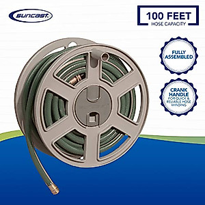Suncast Sidetracker Garden Hose 100 ft Wall Mounted Tracker with Removable Reel Fully Assembled, feet, Taupe