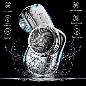 Mini Electronic Shaver - Men's Pocket Razors, Portable Wet and Dry Shaver, One-Button Shave, Waterproof Rotary Shaver, USB Rechargeable Shaver for Car, Outdoor, Business Travel (Silver)