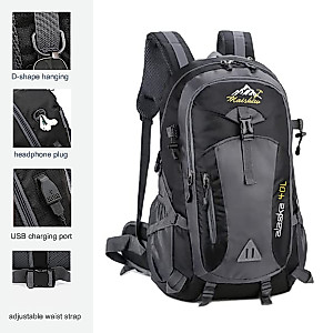 TianYaOutDoor 40L Hiking Backpack for Men Women Waterproof Lightweight Small Travel Backpack with USB Charging Port (Navy)