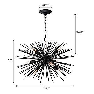 GOMUNIN Astra Sputnik Satellite Pendant Light 9-Light Black Chandelier Mid Century Starburst Chandelier for Living Room Bedroom Hallway Dining Room Kitchen Island, 23in Wide, Solid Metal 12LB