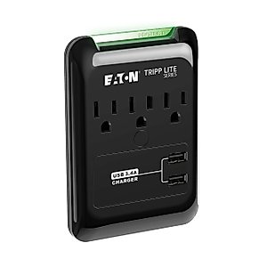 Tripp Lite 3 Outlet Portable Surge Protector Power Strip, Direct Plug in, 2 USB, & $5,000 Insurance (SK30USB) Black