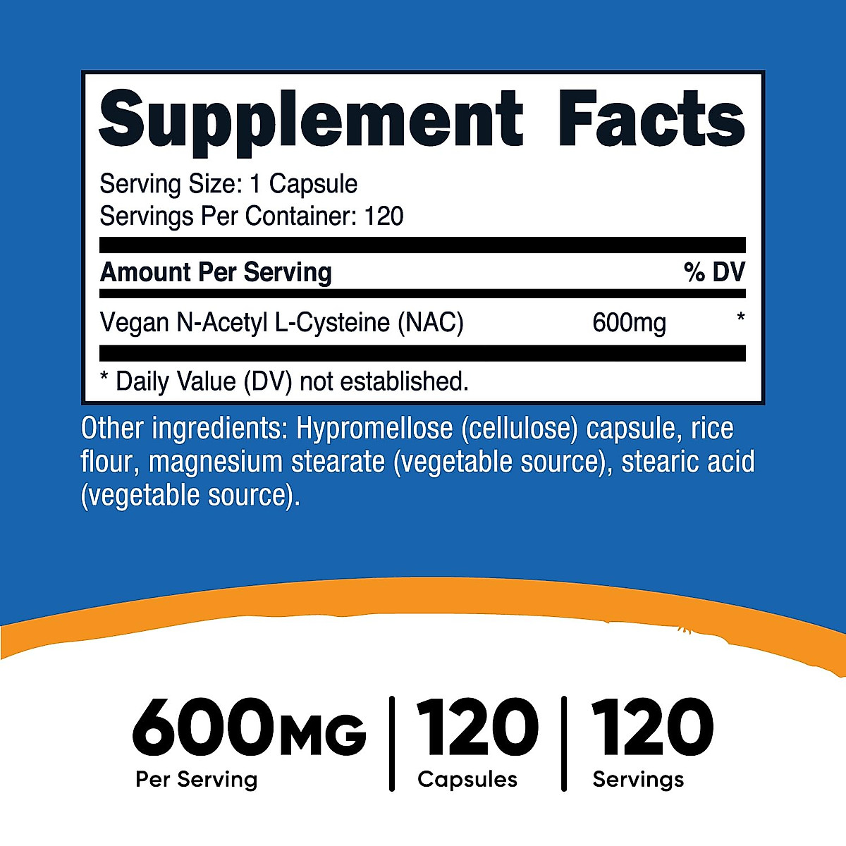 Nutricost N-Acetyl L-Cysteine (NAC) 600mg, 120 Vegetarian Capsules - Non-GMO, Gluten Free, Vegetarian Caps