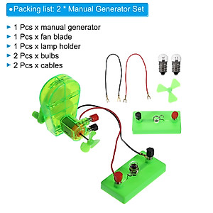 PATIKIL DIY Generator Motors Set, 2Set Mini Hand Generator Motor Kit with Bulb Lamp Holder Box Hand Cranked Power Generator Science for LED Light Windmill