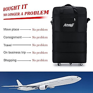 Expandable Rolling Wheeled Duffle Bag Spinner Suitcase Foldable Luggage Expandable (32''), Black