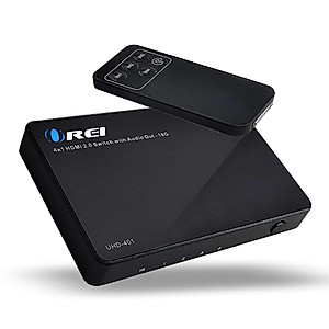 OREI Ultra HD HDMI 4 x 1 Switcher 18G Audio Extractor IR Remote - Supports Upto 4K @ 60Hz - (4 Input, 1 Output) Switch, Hub, Port for Cable, HD TV, Laptop, MacBook & More (UHD-401)