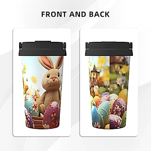 GTKSYNVE Reusable Coffee Mug with Lid and Handle, Easter Colorful Eggs Tumbler for Hot & Cold Drinks 16oz Stainless Steel Insulated Coffee Tumblers Double Wall Vacuum Thermal Cup