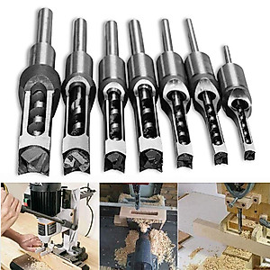 SaferCCTV Square Hole Drill Bit, Steel Woodworking Mortiser Hardness Sharp Durable Mortising Chisel Set 1/2-Inch, 1/4-Inch, 3/4inch, 3/8-Inch, 5/8-Inch, 5/16-Inch, 9/16-Inch -7pcs
