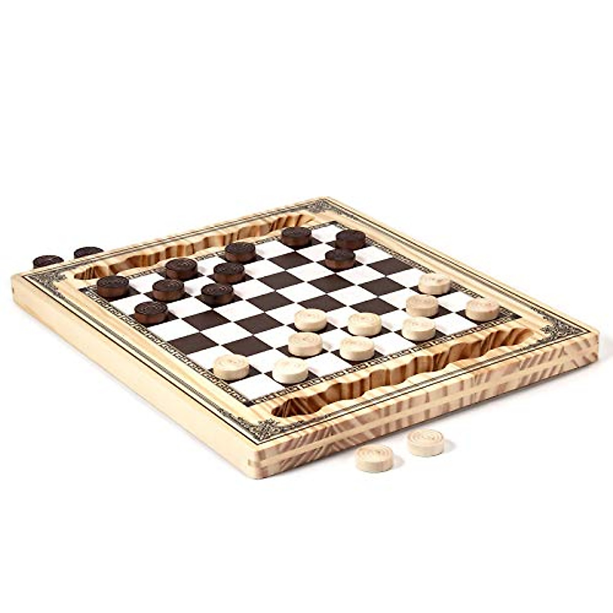 AMEROUS Wooden Checkers Set, Checkers Board Game with Storage Grooves - 24 Checkers Pieces - Gift Box Packed, Classic Board Games for Kids, Adults