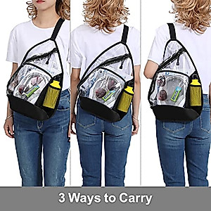 Clear Sling Bag, Stadium Approved Clear Sling Backpack, PVC Crossbody Shoulder Backpack, Transparent Casual Chest Daypack with Adjustable Strap for Men Women Outdoor Travel, Black